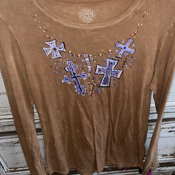 jack flash tees | Tops | Nwot Jack Flash Tees Brownish Tan With Crosses ...